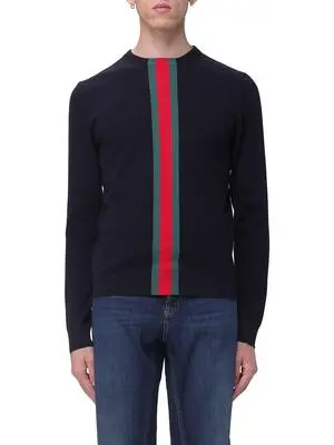 Gucci Striped Cotton Crew-neck Jumper With Web Detail - Blue