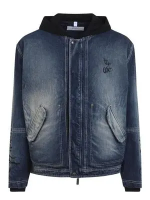 Off-White Cherry Fleece Denim Jacket - Blue