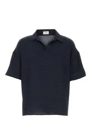 Saint Laurent Navy Silk Oversize Polo Shirt - Blue