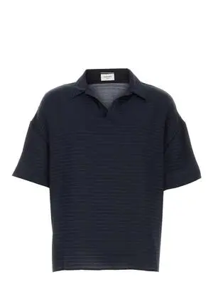 Saint Laurent Navy Silk Oversize Polo Shirt - Blue