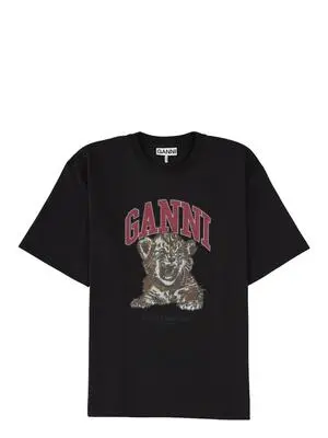 GANNI Tiger Print Cotton T-shirt - Black