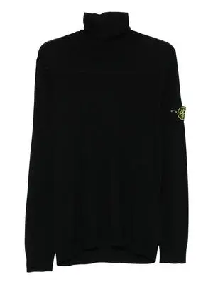 Stone Island Ribbed Wool Turtleneck Sweater - Black