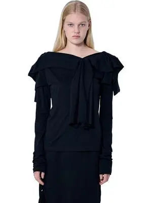 Yohji Yamamoto Supima Single Jersey Big Collar Top - Black