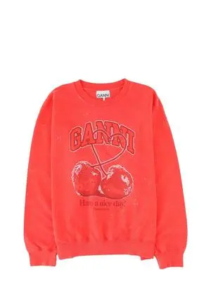 GANNI Organic Cotton Cherry Graphic Sweatshirt - Red