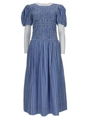 GANNI Striped Organic Cotton Dress - Blue
