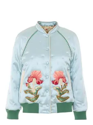 Valentino Garavani Embroidered Embellished Silk Bomber Jacket - Multicolor