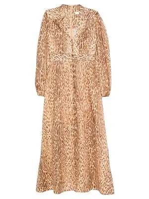 Zimmermann Cascadian Plunge Midi Dress - Brown