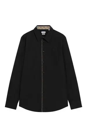 Burberry Classic-fit Cotton Poplin Shirt With Check Trim - Black