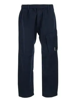 C.P. COMPANY Blue Pants With Elasticated Waist And A Cargo Pocket In Cotton And Linen Blend For - Multicolor