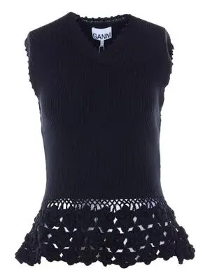 GANNI Vest In Cotton Crochet - Black