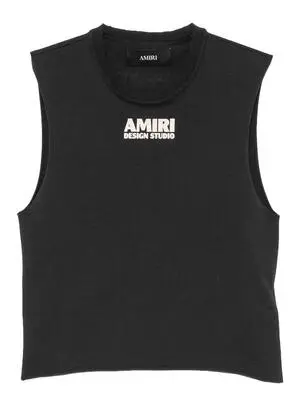 Amiri Logo Print Crew Neck Sleeveless Tank Top - Black