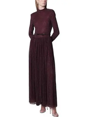 SELF-PORTRAIT Burgundy Long Dress With Rhinestones - Red