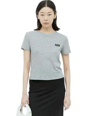 Miu Miu MIU MIU Logo Patch Cotton Jersey T-Shirt Gray