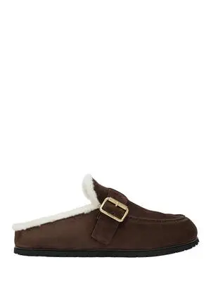 Prada Moro Suede Clogs With Shearling Lining - Brown