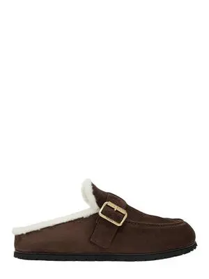 Prada Suede Clogs With Shearling Lining - Brown