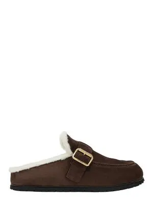 Prada Suede Clogs With Shearling Lining - Brown