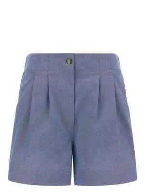 Moncler Chambray Cotton Shorts - Blue