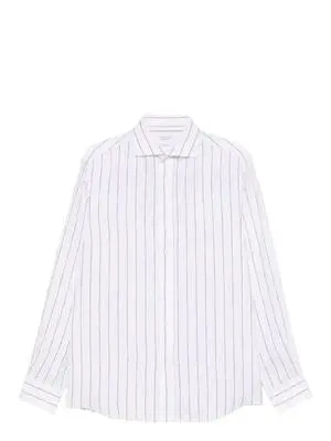 Brunello Cucinelli Stripe Linen Easy Fit Shirt With Spread Collar - Multicolor