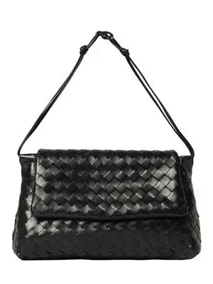 Bottega Veneta Intrecciato Calfskin Shoulder Bag With Knot Detail - Black