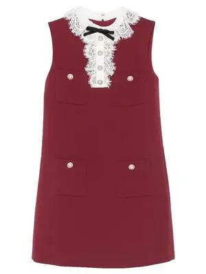 SELF-PORTRAIT Lace Trim Bow Detail Sleeveless Mini Dress - Red