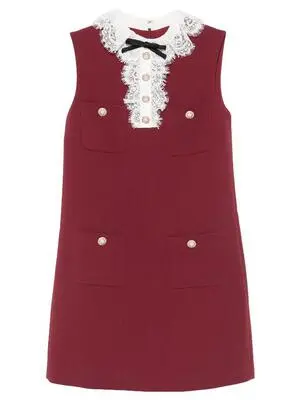 SELF-PORTRAIT Lace Trim Mini Dress - Red