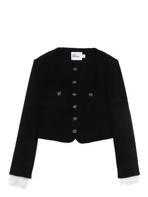SELF-PORTRAIT Crystal-embellished Cropped Jacket - Black