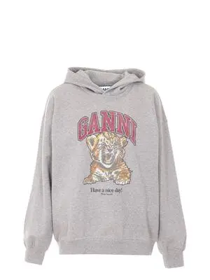 GANNI Tiger And Logo Hoodie - Gray