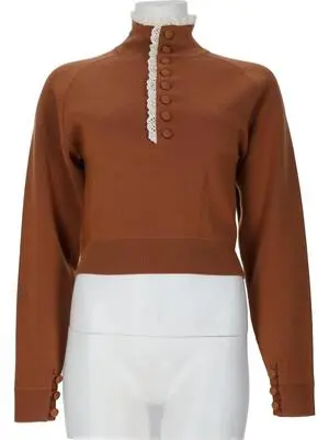 Chloé Pullover A Collo Alto In Maglia Di Lana E Pizzo - Brown