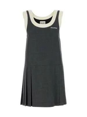 Miu Miu Virgin Wool Mini Dress - Gray
