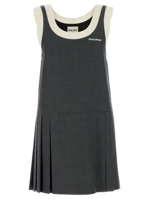 Miu Miu Virgin Wool Mini Dress - Gray