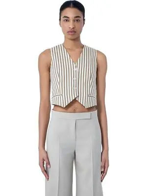 Max Mara Striped Buttoned Waistcoat - Cream