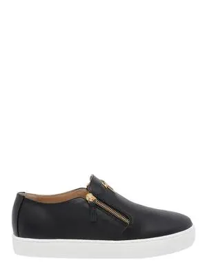 GIUSEPPE ZANOTTI Leather Slip On Sneakers - Black
