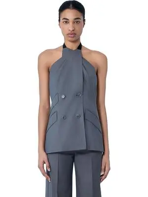 Max Mara Double-Breasted Halter Neck Top Gray