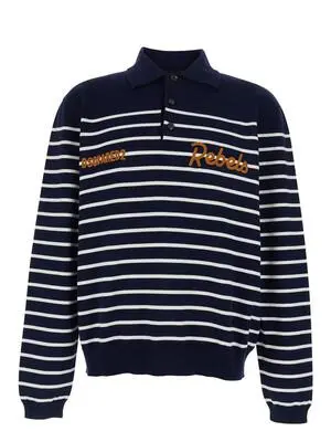 Dsquared2 Blue Long Sleeve Polo Shirt With Logo Embroidery On The Front And All-over Stripe Motif In Cotton For - Multicolor