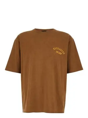 Dsquared2 Crew Neck T-shirt With Logo Print On The Front In Cotton For - Brown
