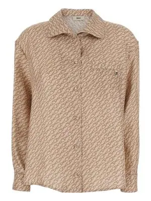 Herno Beige Silk Shirt With Wide Collar And All-over Print - Multicolor