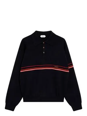 Versace Navy Cotton Knit Polo Shirt With Embroidered Logo - Blue