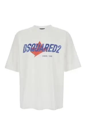 Dsquared2 White T-shirt With Logo Print On The Front In Cotton For - Multicolor