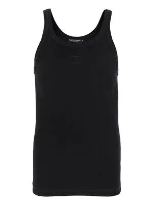 Dolce & Gabbana Ribbed Cotton Embroidered Sleeveless Top - Black