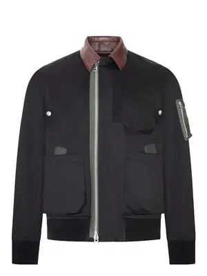 Sacai Utility Bomber Jacket With Leather Details - Black