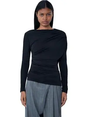 GANNI Draped Long Sleeve Top - Black