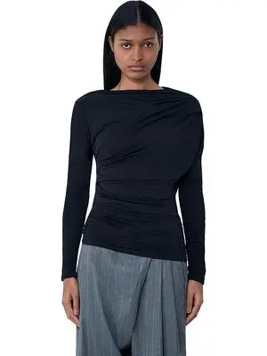 GANNI Draped Long Sleeve Top - Black