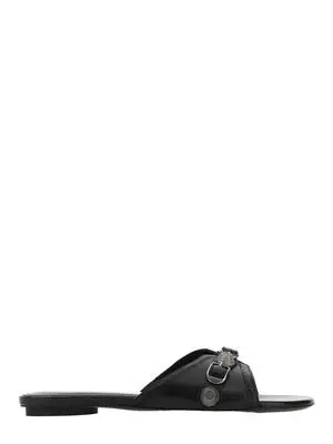 Balenciaga Leather Cagole Slippers - Black