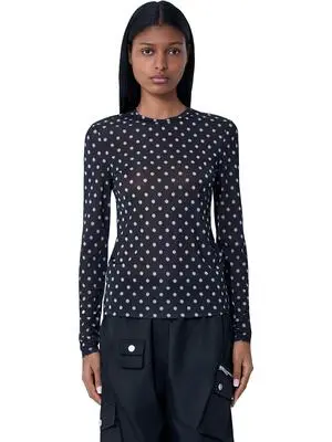 GANNI Printed Sheer Top - Black