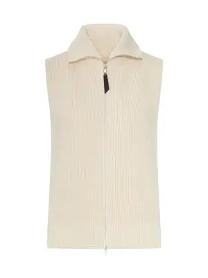 MAISON MARGIELA Ribbed Knit Zip-up Vest - Cream