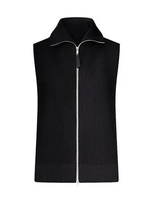 MAISON MARGIELA Ribbed Knit Zip-up Vest - Black
