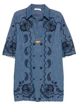 Zimmermann Embroidered Paisley Spread Collar Dress - Blue