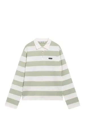 Miu Miu Miu Miu Striped Jersey Polo Shirt Pink