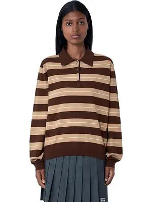Miu Miu Striped Cotton Polo Shirt - Brown