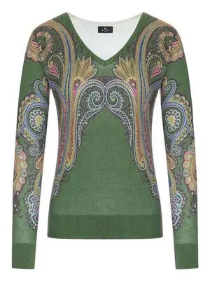 Etro Paisley Silk Cashmere Sweater - Green